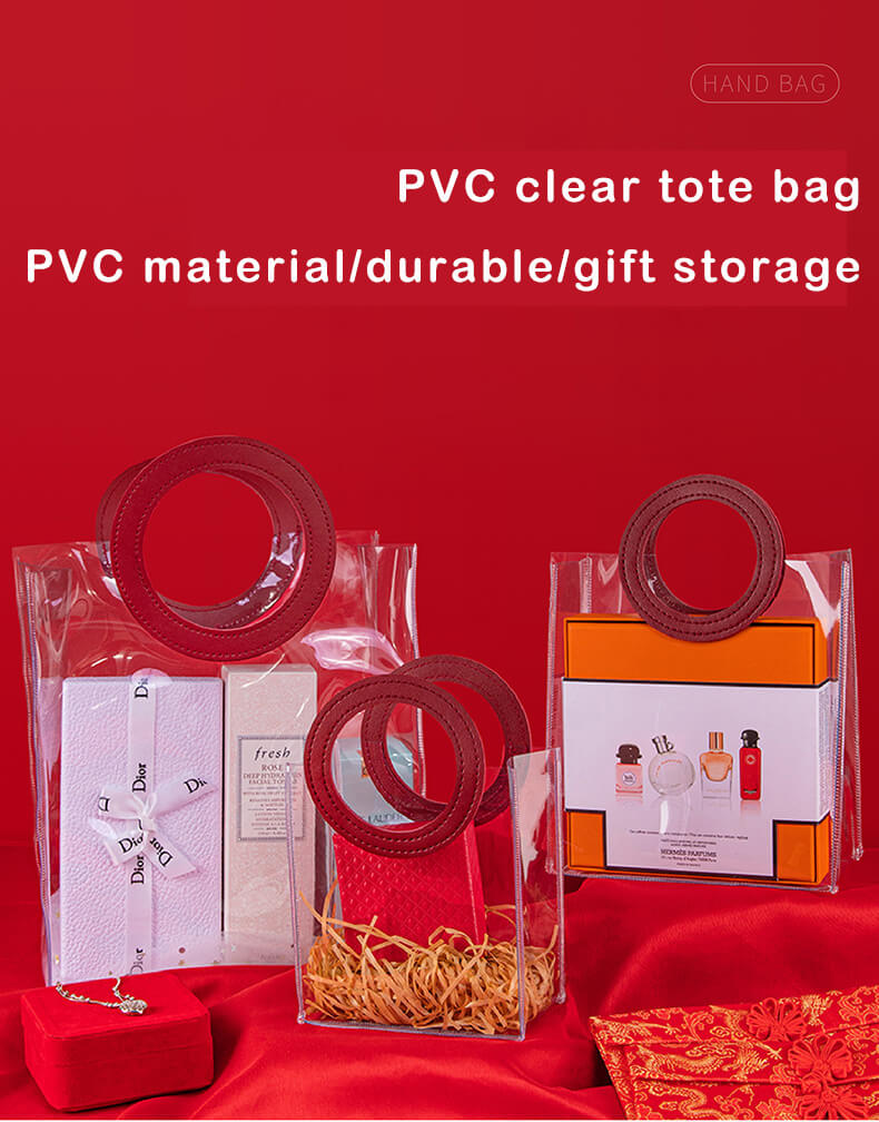 Red Round Leather Handle Blank Transparent Luxury Pvc Plastic Tote Bag ...