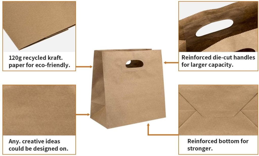custom wholesale Kraft Paper Takeaway Die Cut Handle Paper Bag For Fast ...