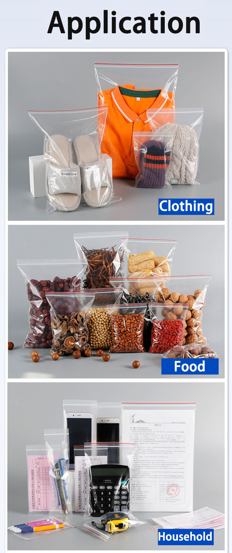 Customized Wholesale Food Grade Clear Poly Resealable Plastic Zip Lock ...